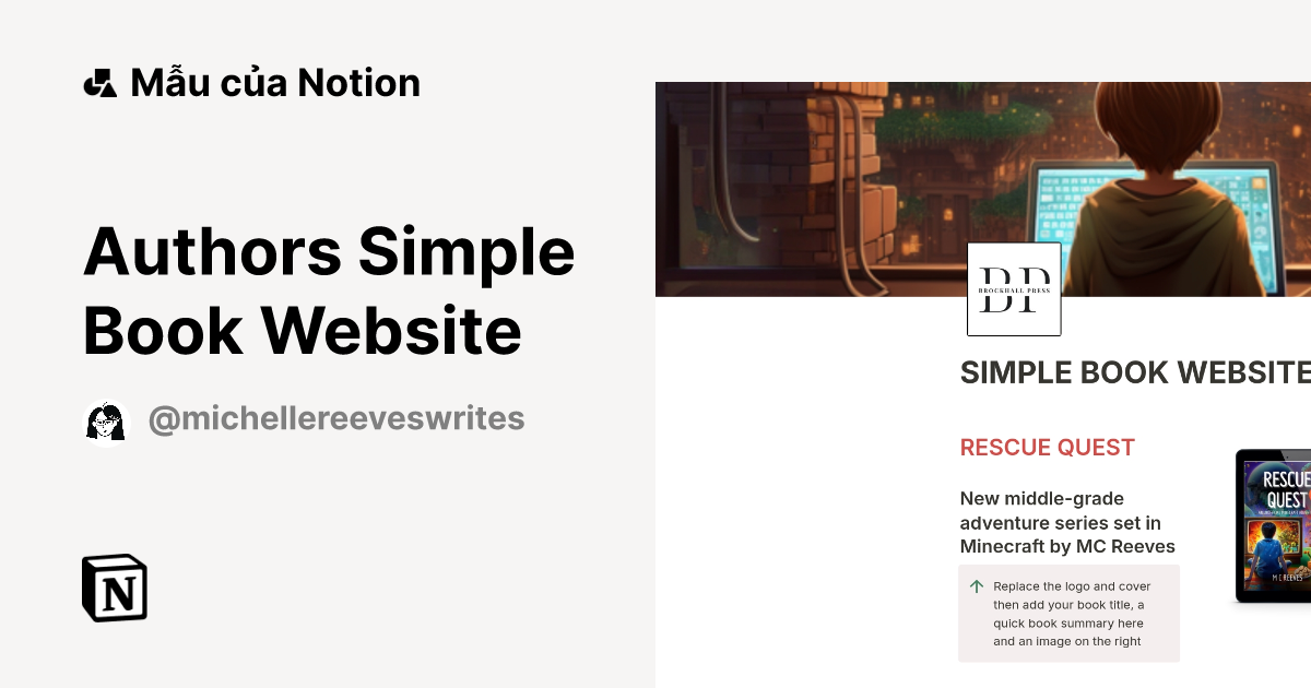 Authors Simple Book Website Mẫu do Michelle Reeves tạo | Thị trường Notion