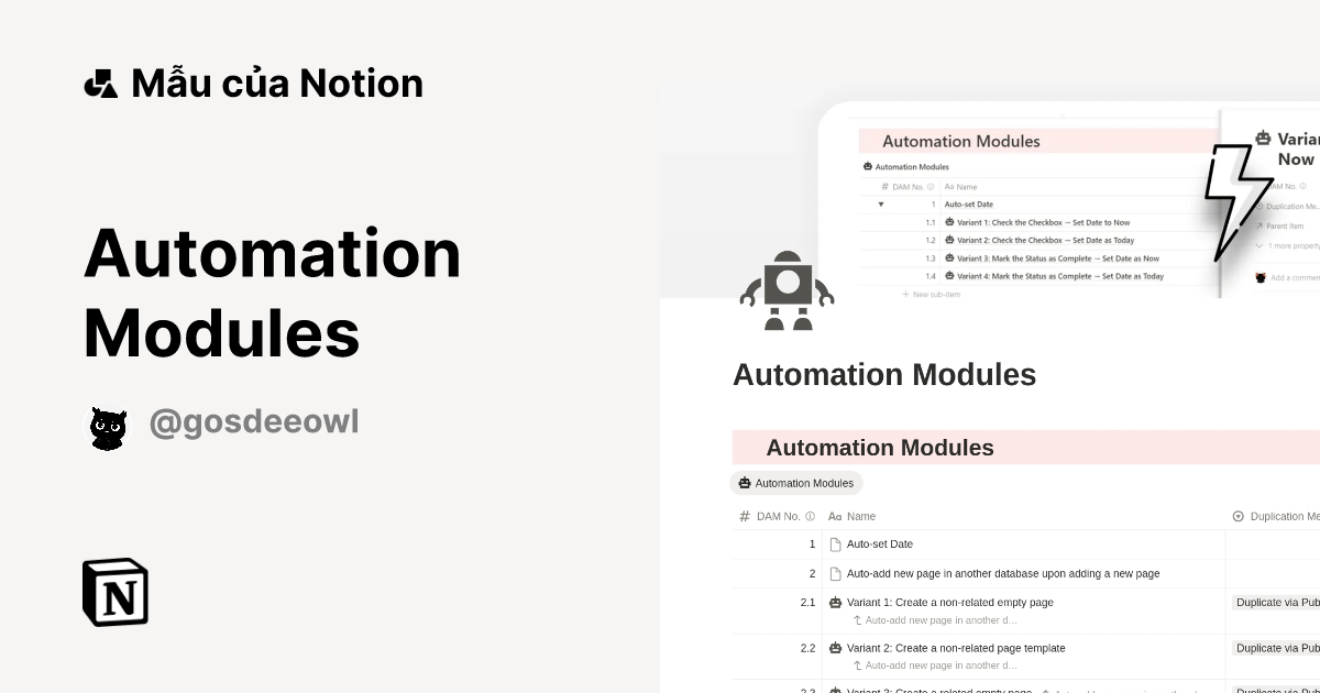 Mẫu Automation Modules | Thị trường Notion