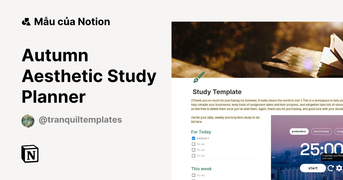 Mẫu Autumn Aesthetic Study Planner | Thị trường Notion