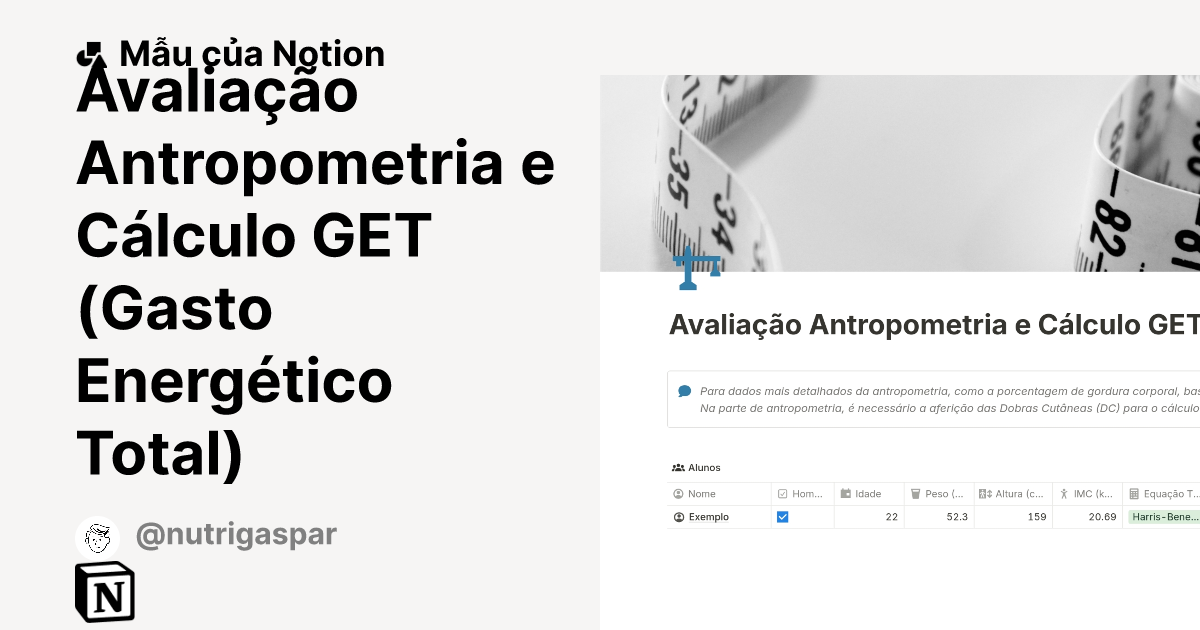 Mẫu Avaliação Antropometria e Cálculo GET (Gasto Energético Total ...