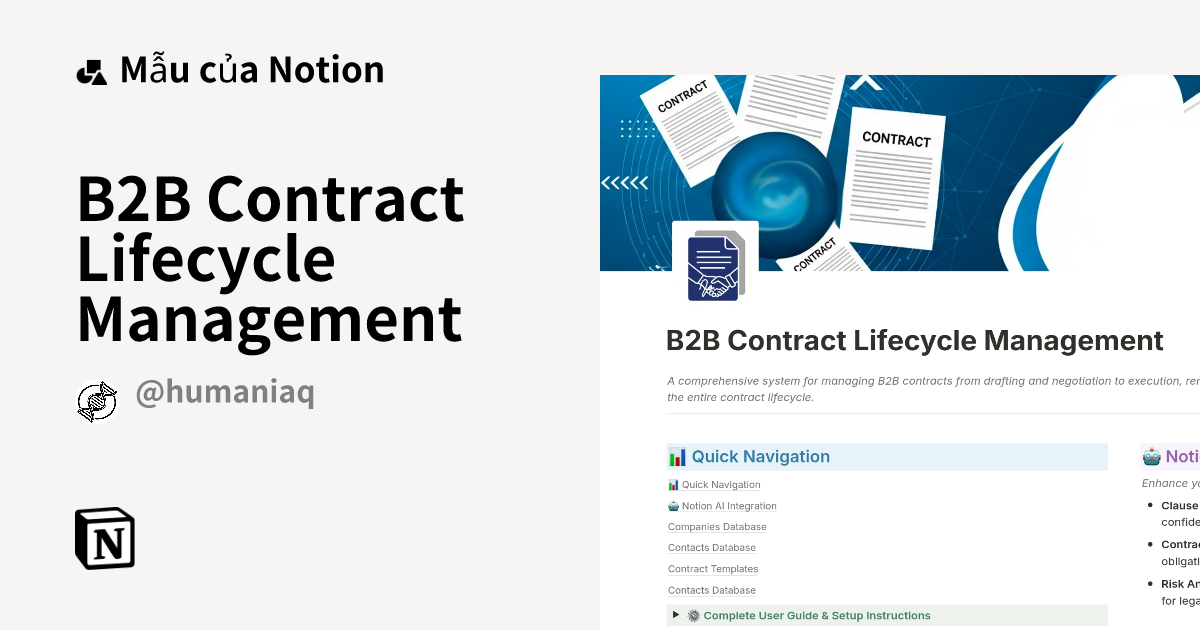 B2B Contract Lifecycle Management Mẫu do Humaniaq tạo | Thị trường Notion