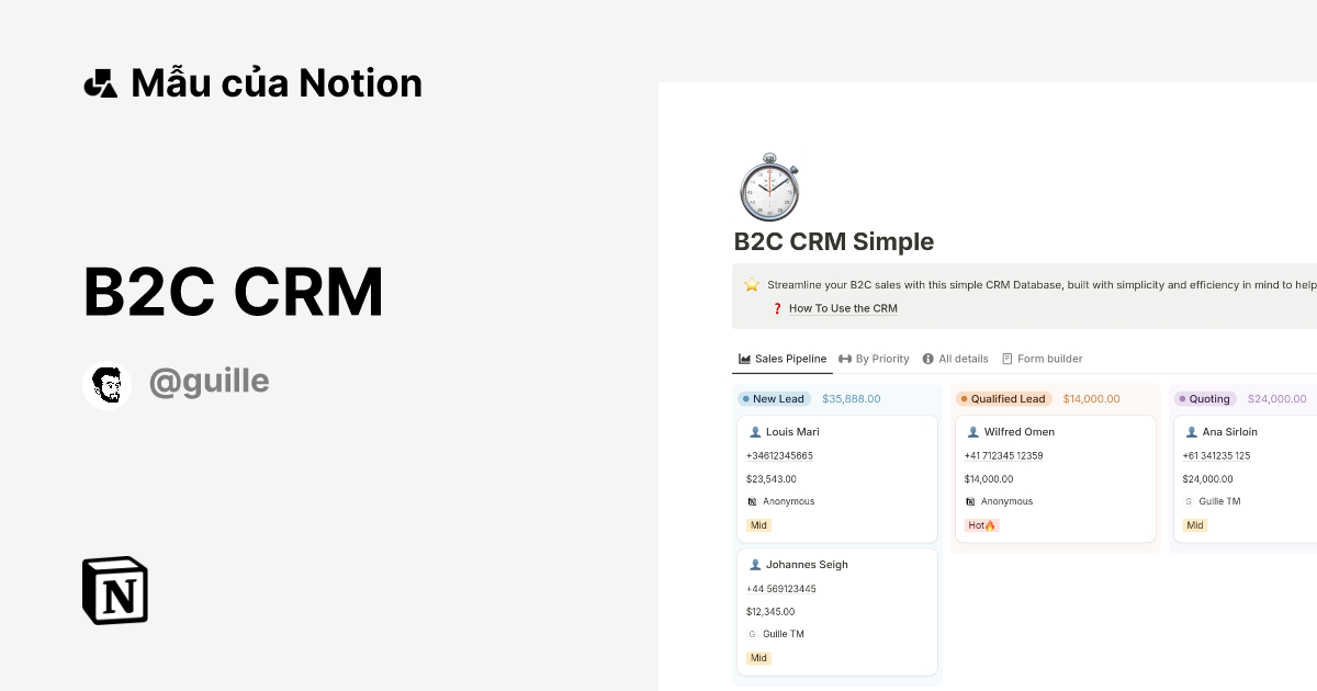 Mẫu B2C CRM | Thị trường Notion