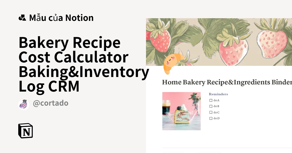 Mẫu Bakery Recipe Cost Calculator Baking&Inventory Log CRM | Thị trường ...