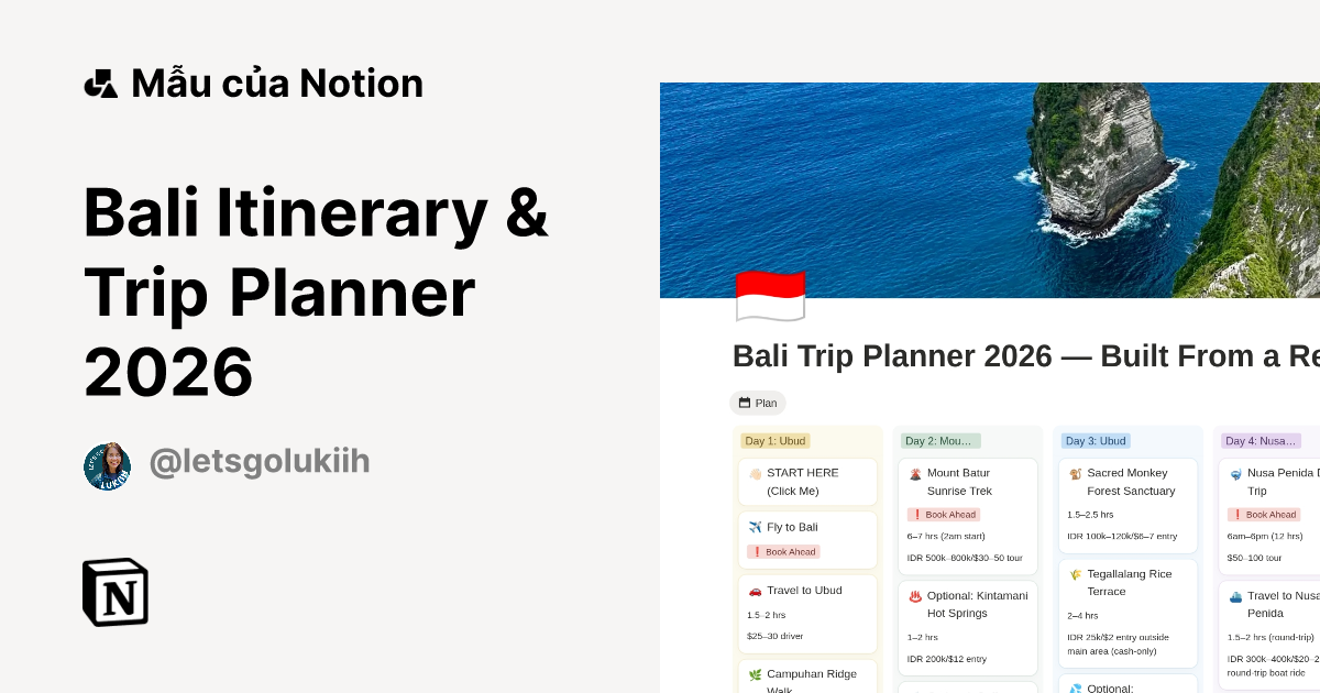 Bali Itinerary & Trip Planner 2026 Mẫu do Let's Go Lukiih l Travel ...