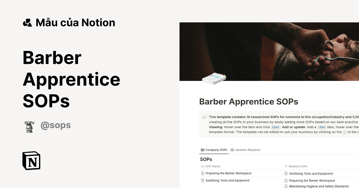 Mẫu Barber Apprentice SOPs | Thị trường Notion