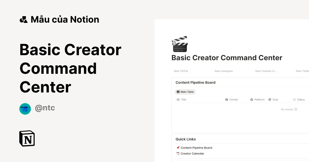 Basic Creator Command Center Mẫu do N0tion Templates .Co tạo | Thị ...