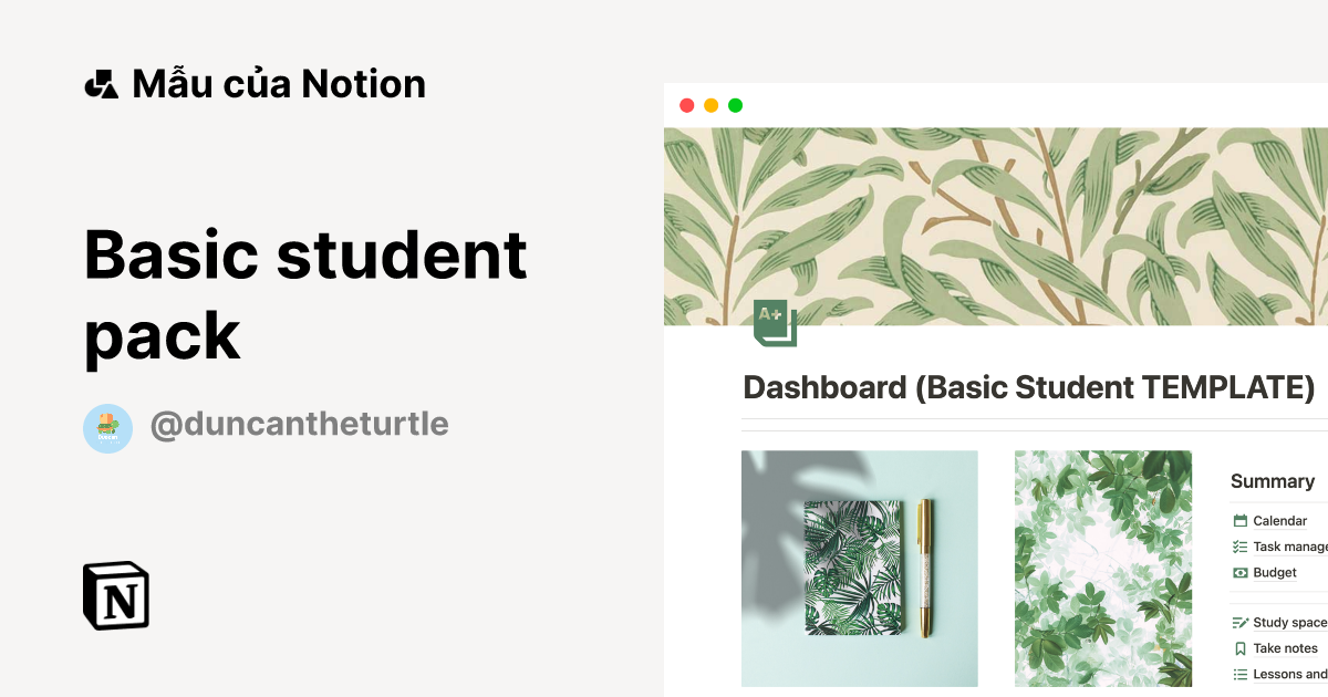 Basic student pack Mẫu do Duncan the turtle tạo | Thị trường Notion