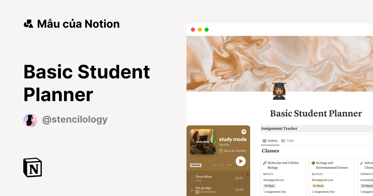Mẫu Basic Student Planner | Thị trường Notion