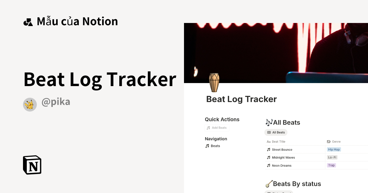 Mẫu Beat Log Tracker | Thị trường Notion