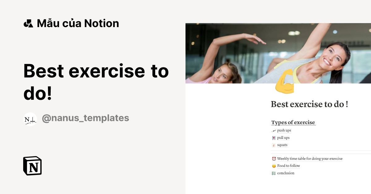 Mẫu Best exercise to do! | Thị trường Notion
