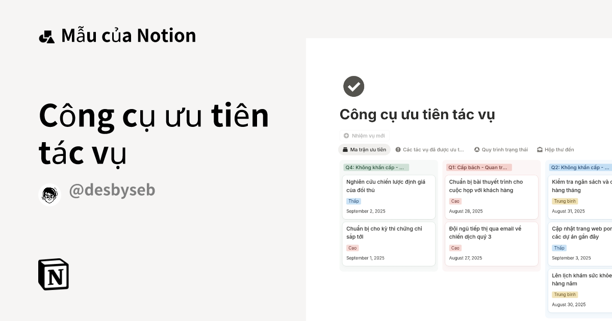 Task Prioritizer Mẫu do desbyseb tạo | Thị trường Notion
