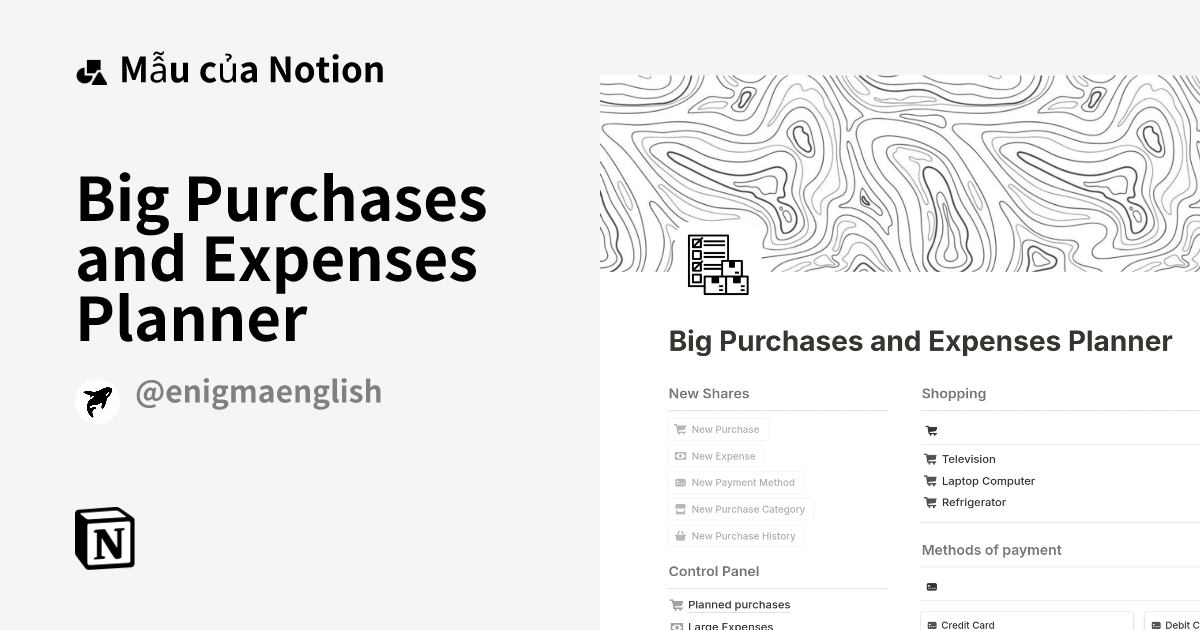 Mẫu Big Purchases and Expenses Planner | Thị trường Notion