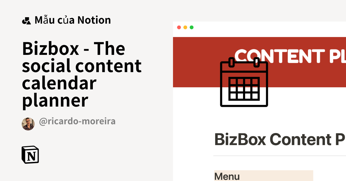 Mẫu Bizbox - The social content calendar planner | Thị trường Notion