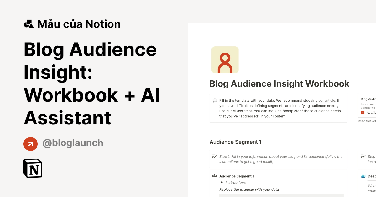 Mẫu Blog Audience Insight: Workbook + AI Assistant | Thị trường Notion
