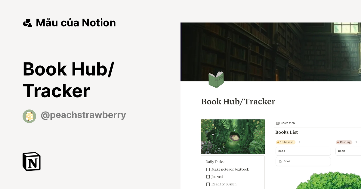 Book Hub/Tracker Mẫu do PeachStrawberry tạo | Thị trường Notion