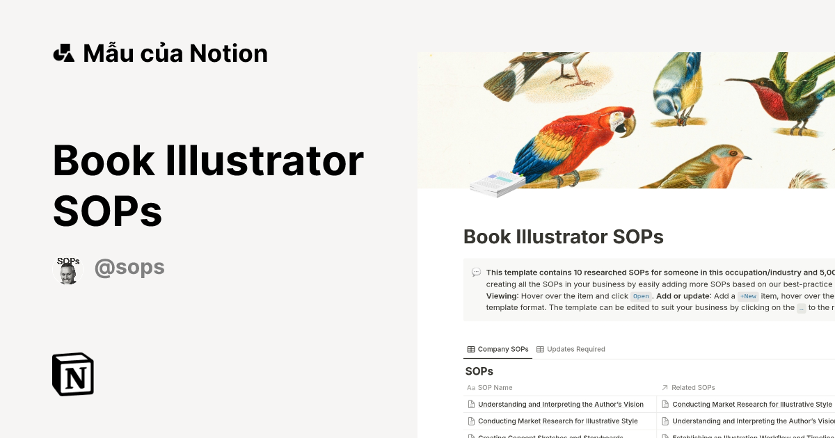 Mẫu Book Illustrator SOPs | Thị trường Notion