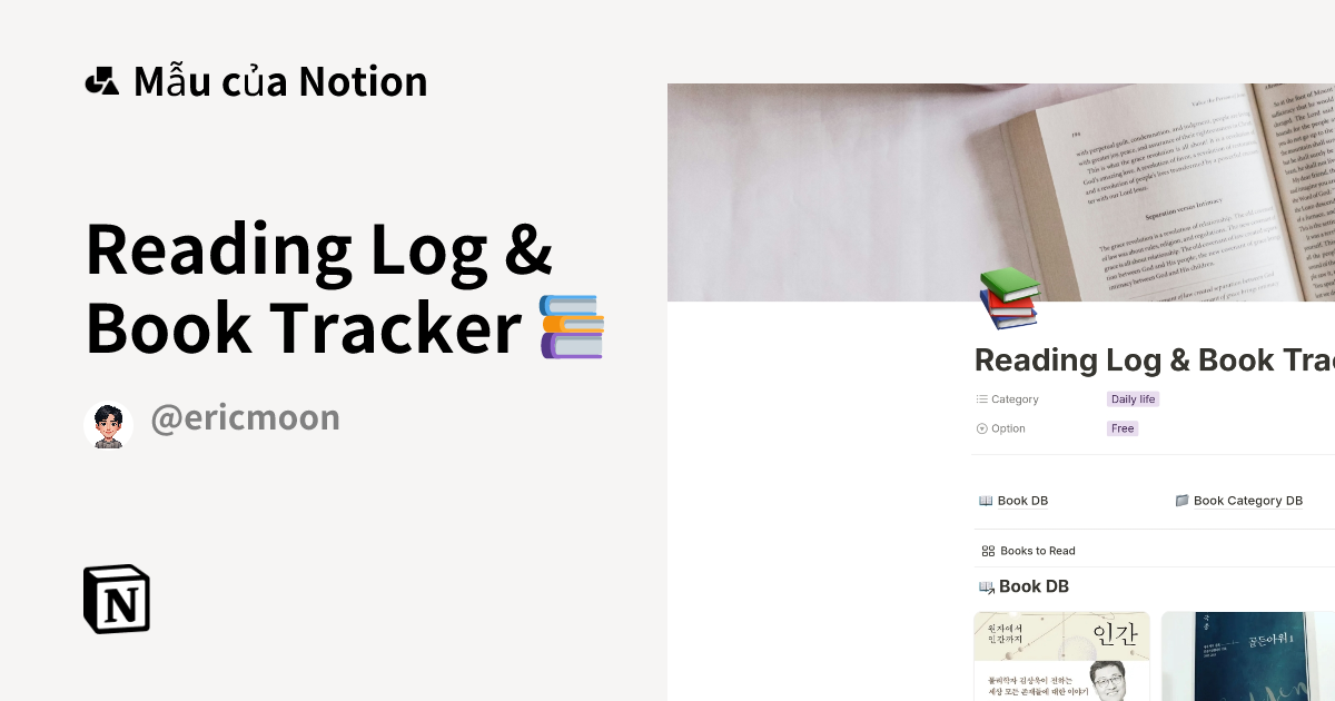 Mẫu Reading Log & Book Tracker 📚 | Thị trường Notion