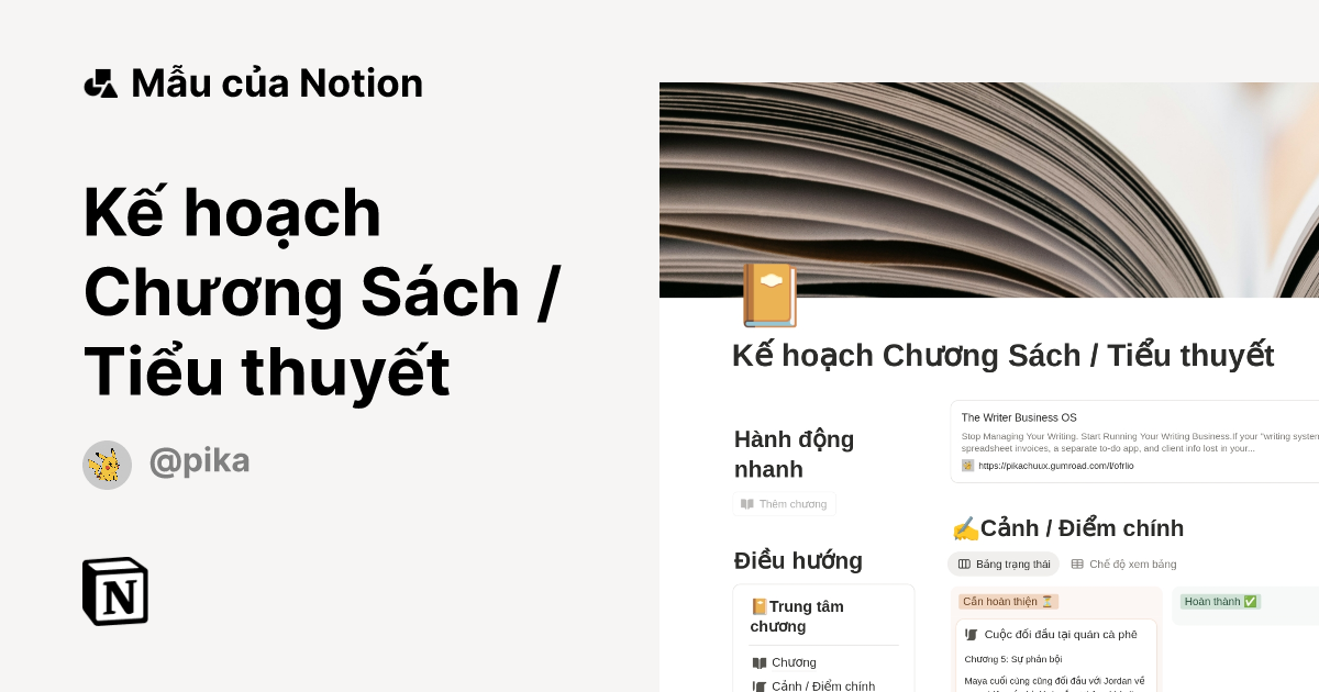 Mẫu Book / Novel Chapter Planner | Thị trường Notion