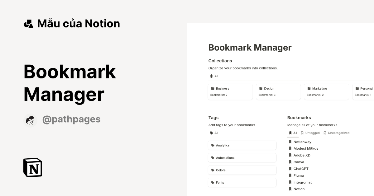 Bookmark Manager Mẫu do Pathpages tạo | Thị trường Notion