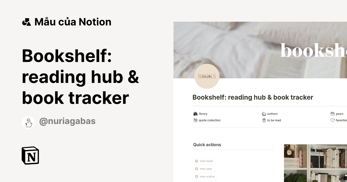 Mẫu Bookshelf: reading hub & book tracker | Thị trường Notion