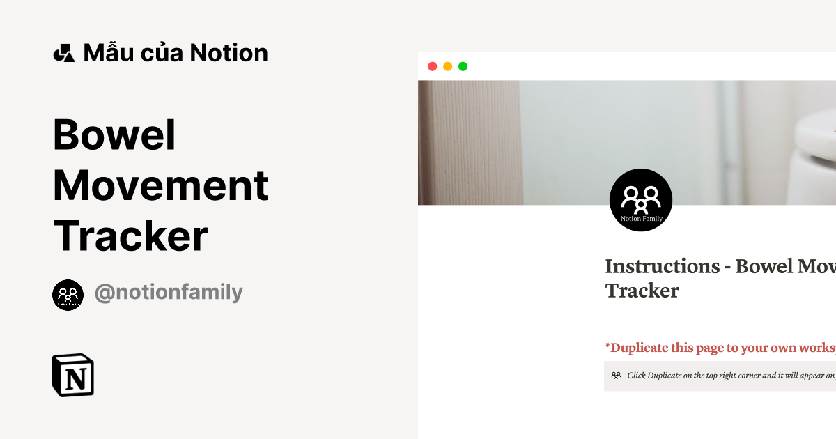 Bowel Movement Tracker Mẫu do Notion Family tạo | Thị trường Notion