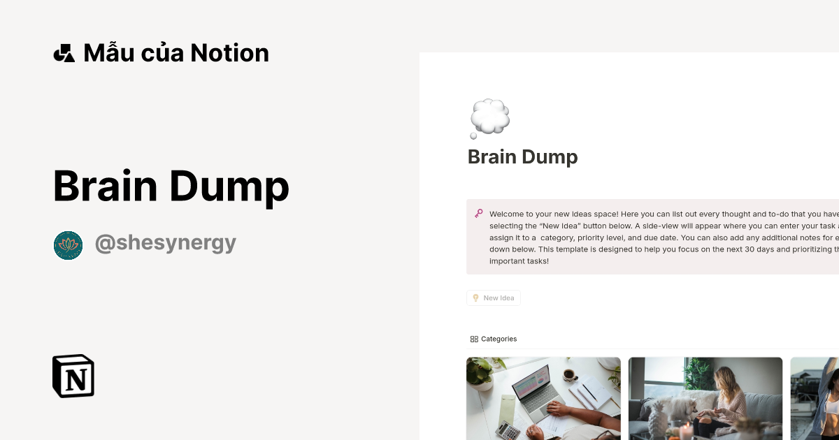 Mẫu Brain Dump | Thị trường Notion