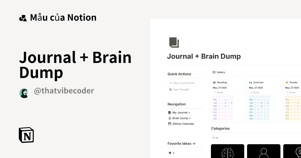 Mẫu Journal + Brain Dump | Thị trường Notion