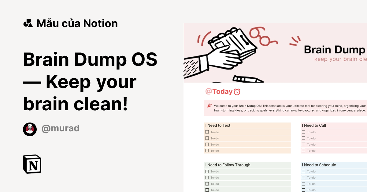 Brain Dump OS — Keep your brain clean! Mẫu do Murad tạo | Thị trường Notion