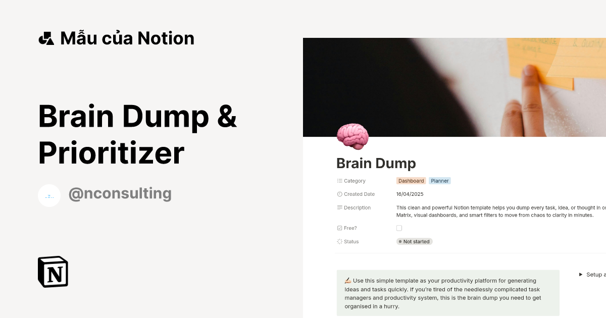 Brain Dump & Prioritizer Mẫu do NConsulting tạo | Thị trường Notion