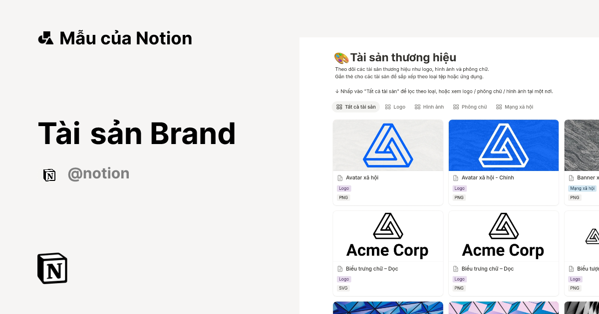Mẫu Tài sản Brand 2026 | Thị trường Notion