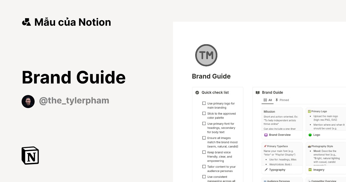 Brand Guide Mẫu do Tyler Pham tạo | Thị trường Notion