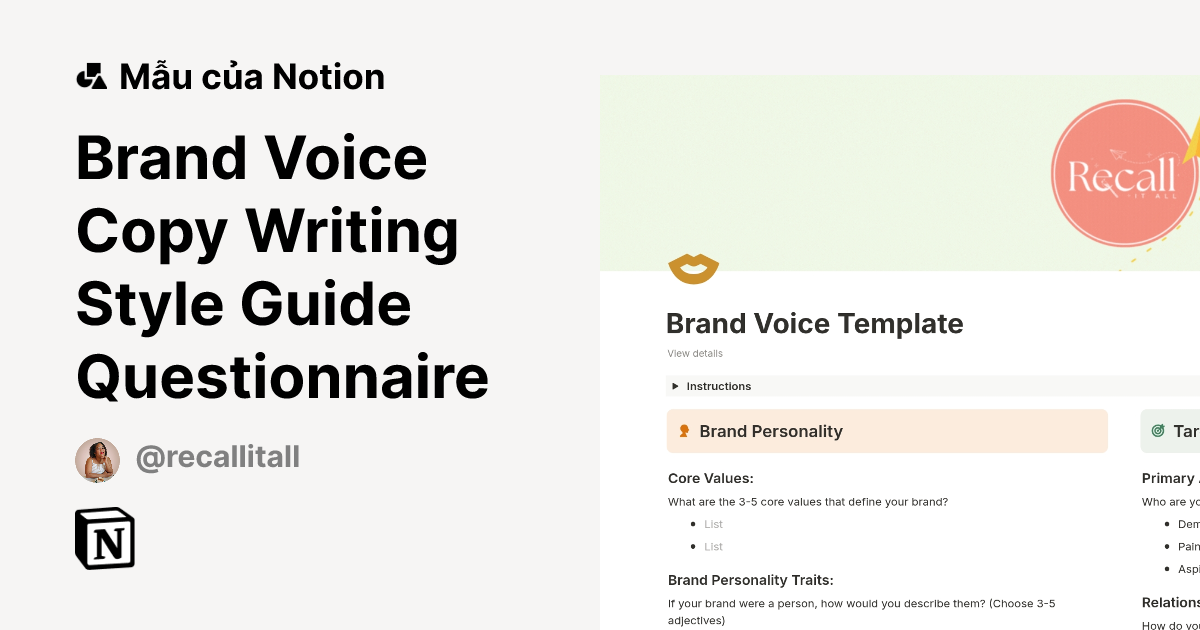 Brand Voice Copy Writing Style Guide Questionnaire Mẫu do Lez tạo | Thị ...