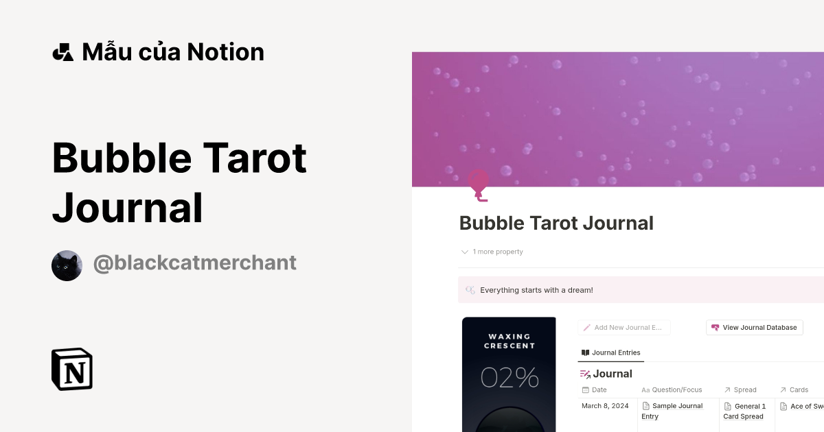 Bubble Tarot Journal Mẫu do Black Cat Merchant tạo | Thị trường Notion