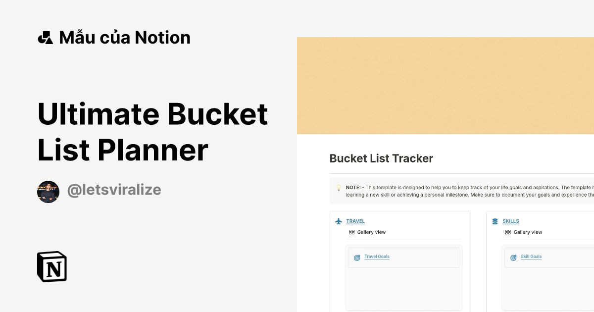 Mẫu Ultimate Bucket List Planner | Thị trường Notion