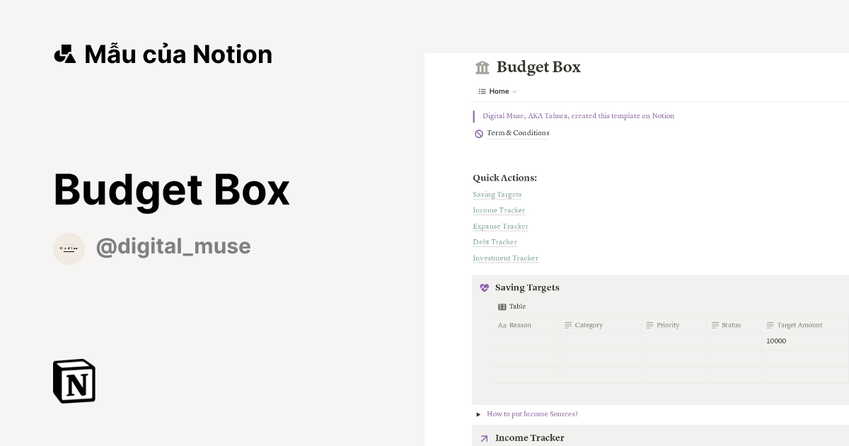 Mẫu Budget Box | Thị trường Notion
