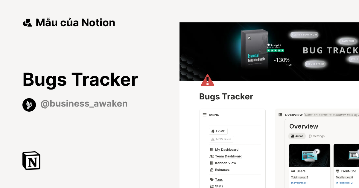 Bugs Tracker Mẫu do Business Awaken tạo | Thị trường Notion