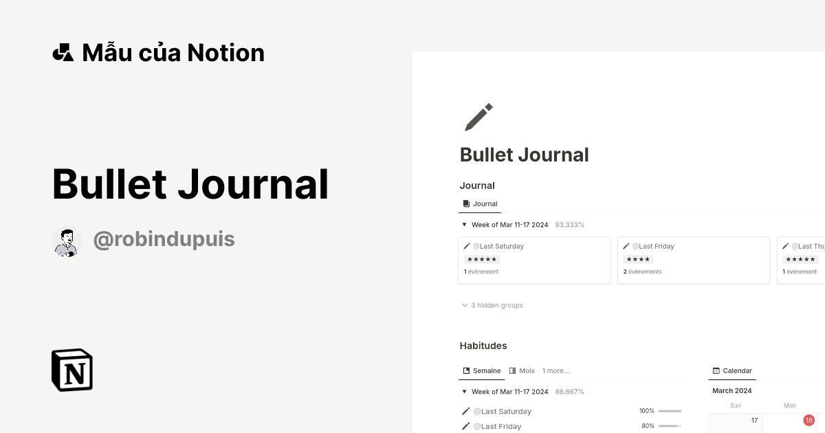 Bullet Journal Mẫu do Robin Dupuis tạo | Thị trường Notion