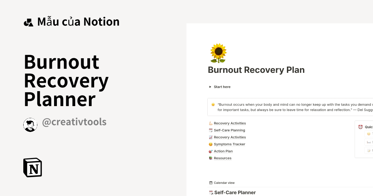 Mẫu Burnout Recovery Planner | Thị trường Notion