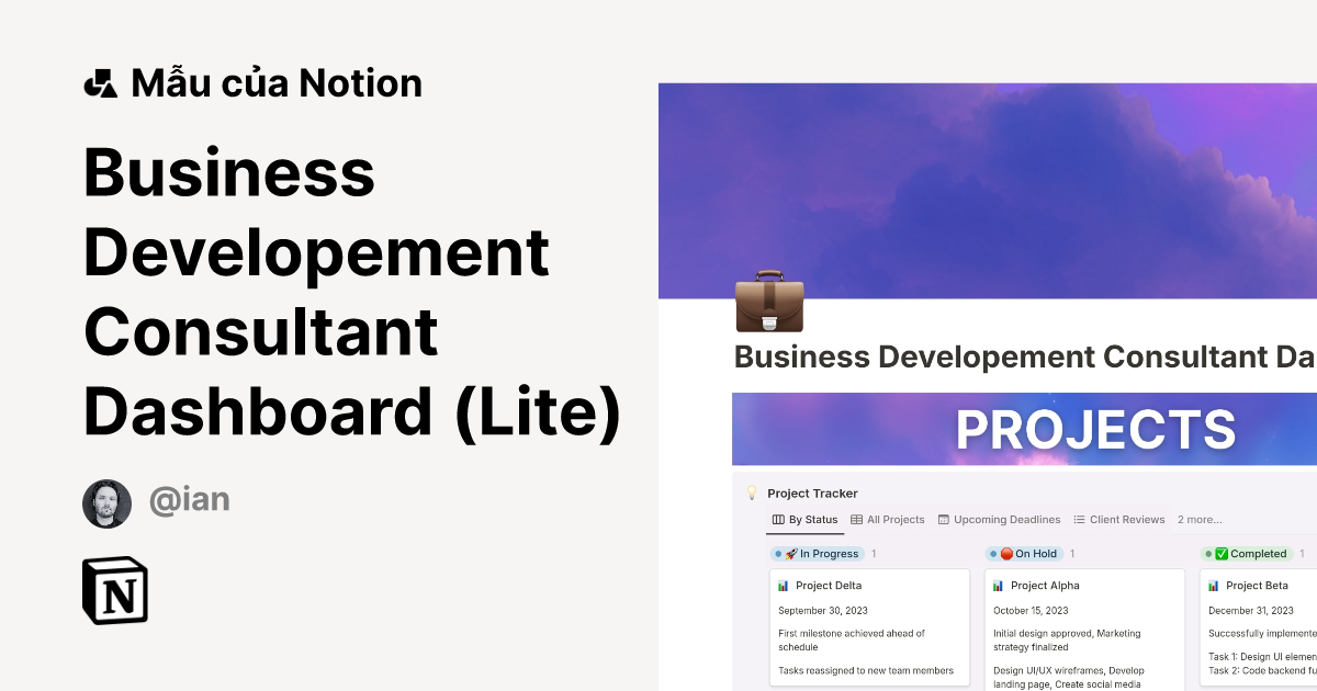 Mẫu Business Developement Consultant Dashboard (Lite) | Thị trường Notion