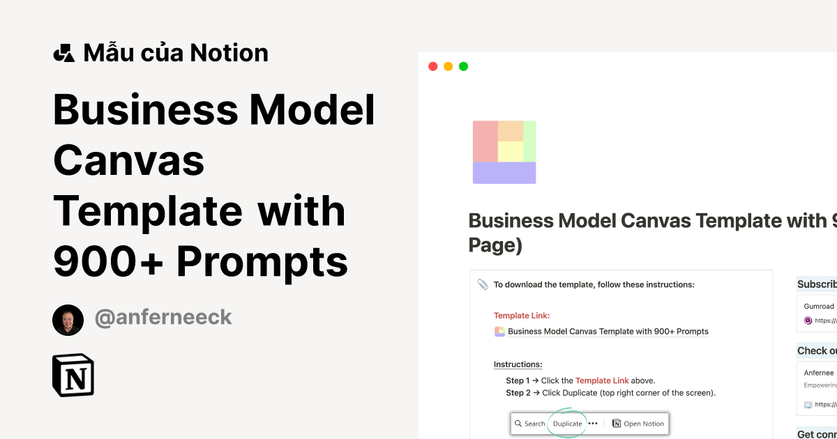 Mẫu Business Model Canvas Template with 900+ Prompts | Thị trường Notion