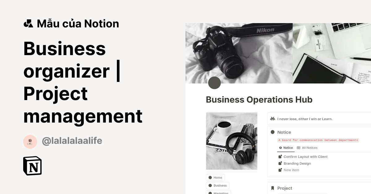 Mẫu Business organizer | Project management | Thị trường Notion