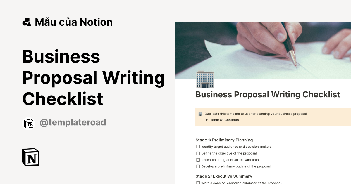 Mẫu Business Proposal Writing Checklist | Thị trường Notion