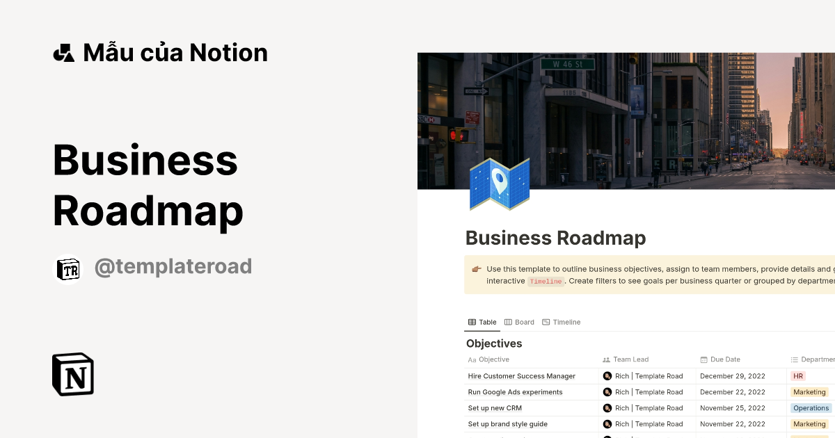 Mẫu Business Roadmap | Thị trường Notion