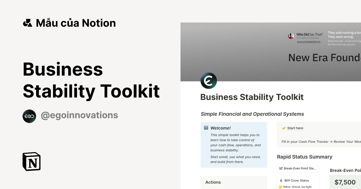 Mẫu Business Stability Toolkit | Thị trường Notion