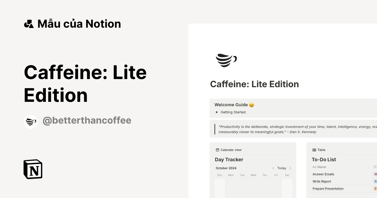 Caffeine: Lite Edition Mẫu do Better Than Coffee tạo | Thị trường Notion