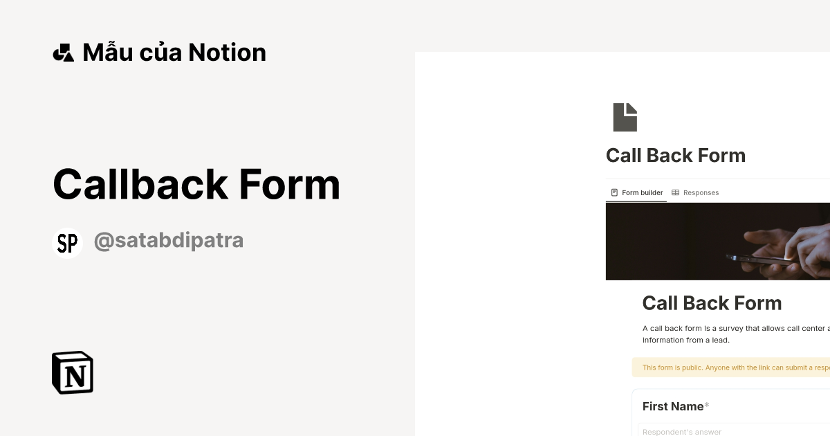 Callback Form Mẫu do Satabdi Patra tạo | Thị trường Notion