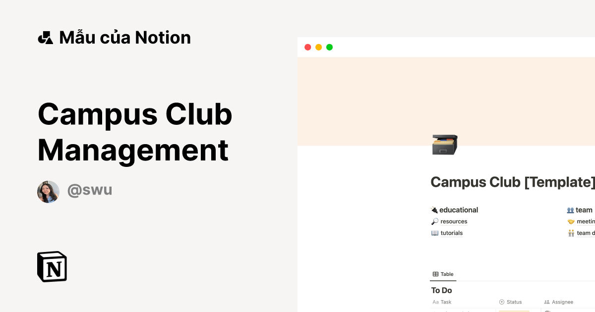 Campus Club Management Mẫu do Shirley Wu tạo | Thị trường Notion