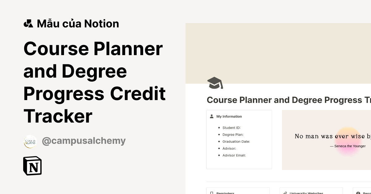 Mẫu Course Planner and Degree Progress Credit Tracker | Thị trường Notion
