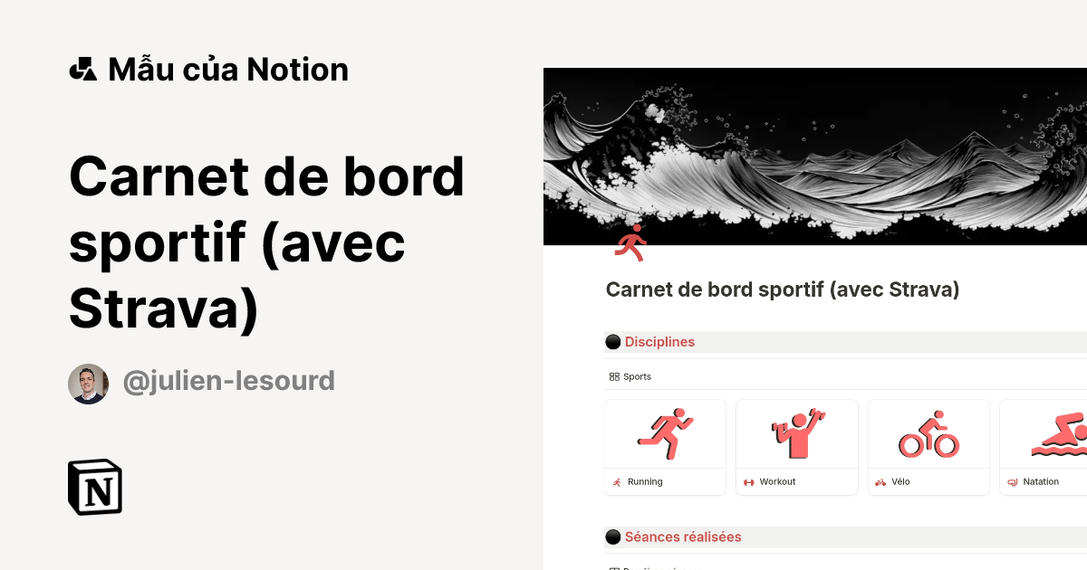 Mẫu Carnet de bord sportif (avec Strava) | Thị trường Notion