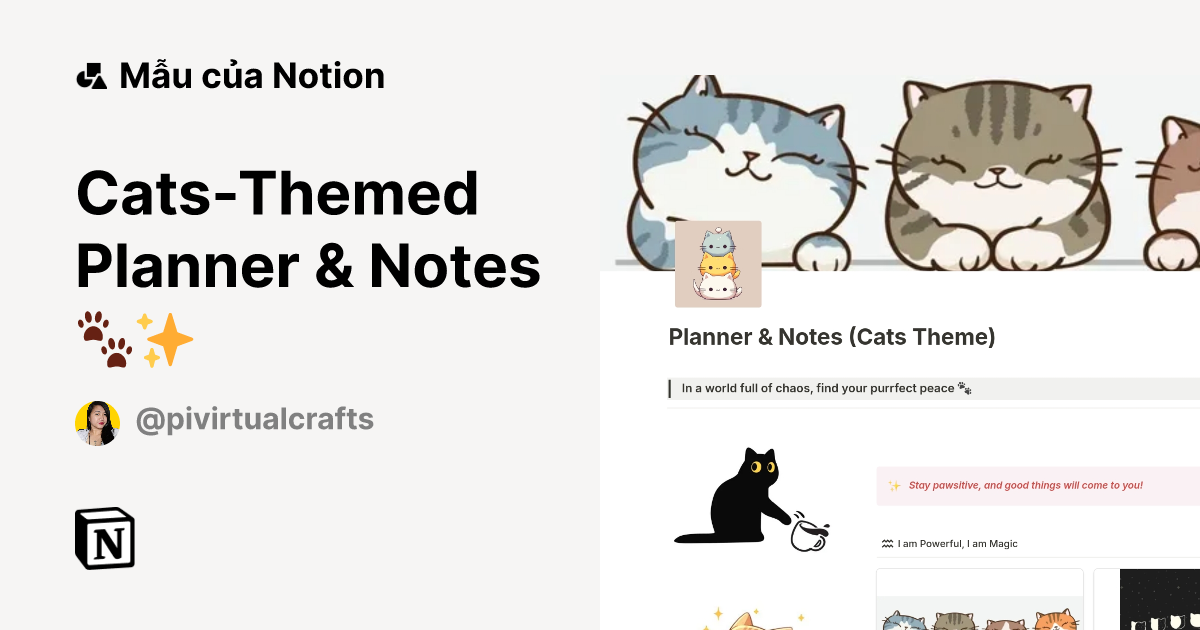 Mẫu Cats-Themed Planner & Notes 🐾 | Thị trường Notion
